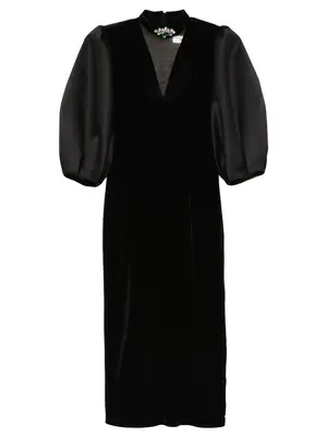 NISSA Velvet Midi Dress - Black
