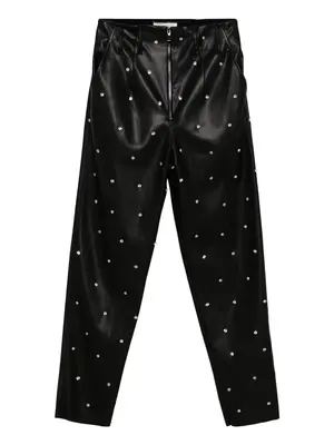 NISSA Crystal-embellished Faux Leather Trousers - Black