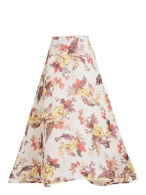 Zimmermann Floral-print Linen And Silk-blend Gauze Maxi Skirt - Ivory