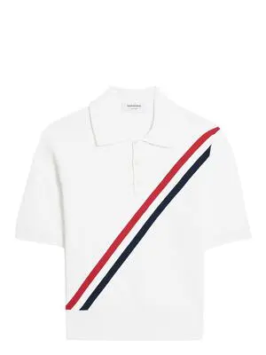 THOM BROWNE Striped Stretchknit Polo Shirt