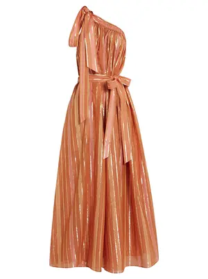 Zimmermann One-shoulder Striped Cotton-blend Voile Midi Dress - Tan