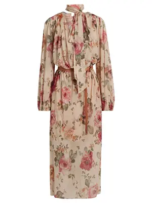 Zimmermann Belted Floral-print Chiffon Midi Dress - Beige