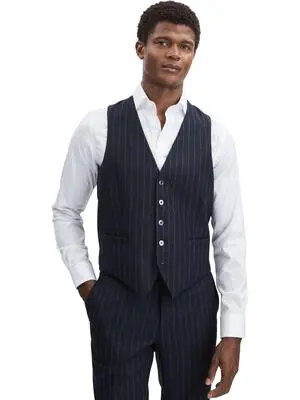 OSCAR JACOBSON 100% Wool Pinstripe Carlo Waistcoat - Navy