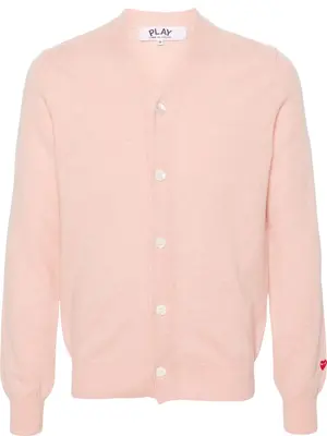 Play Comme Des Garcon Heart-patch Wool Cardigan - Pink