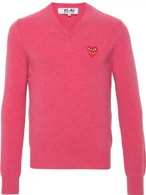Play Comme Des Garcon V-neck Wool Jumper - Pink