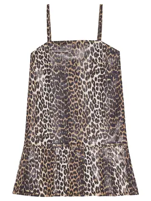 GANNI Foiled-finish Leopard Print Mini Dress - Brown