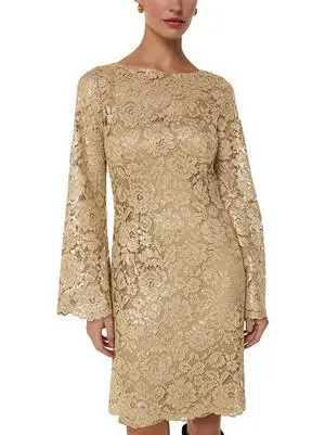 Whistles Metallic Lace Mini Dress - Gold