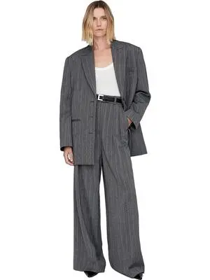 ANINE BING Declan Pinstripe Blazer Black And Grey Stripe