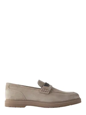 Brunello Cucinelli Embellished Suede Loafers - Gray