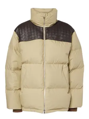 bottega veneta-Bottega Veneta Intrecciato Leather-Trimmed Down Jacket