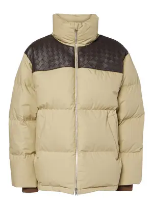 Bottega Veneta Intrecciato Leather-trimmed Down Jacket - Beige