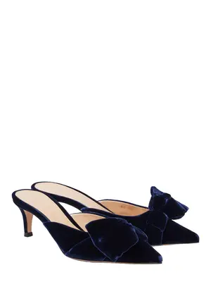GIANVITO ROSSI 55 Bow-detail Velvet Mules - Blue
