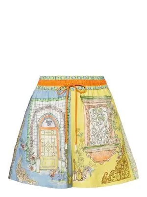 ALEMAIS Alémais Monte Printed High-Rise Linen Shorts Multicoloured
