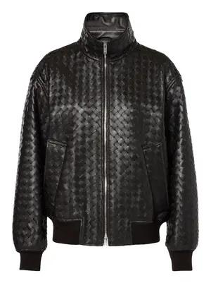 Bottega Veneta Intrecciato Leather Jacket - Brown