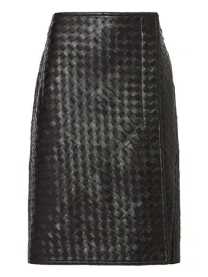 Bottega Veneta Intrecciato Leather Midi Skirt - Brown