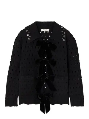 Sea Leia Embellished Velvet-trimmed Wool Cardigan - Black