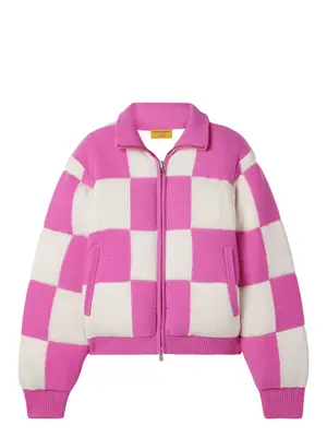 Guest In Residence Checked Padded Quilted Wool And Cashmere-blend Jacket - Pink