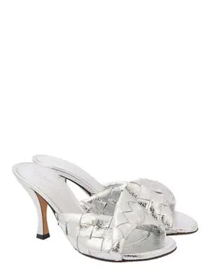 Bottega Veneta Blink Intrecciato 80 Metallic Leather Mules - Silver