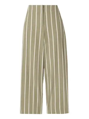 Faithfull The Brand Maeve Striped Cotton And Linen-blend Wide-leg Pants - Green