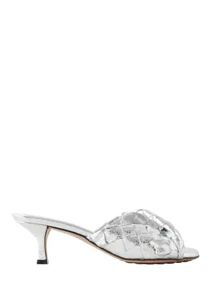 Bottega Veneta Blink Twisted Intrecciato Metallic Leather Mules - Silver