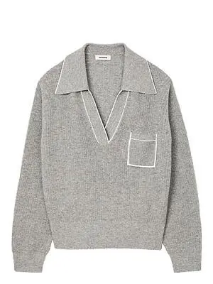 Sandro Wool-blend Knitted Jumper With Polo Collar - Grey