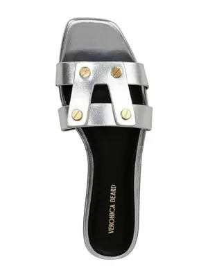 Veronica Beard Via Metallic Flat Slide Sandals - Silver