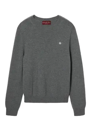 Gucci Embroidered Wool Cashmere Crewneck Sweater - Grey