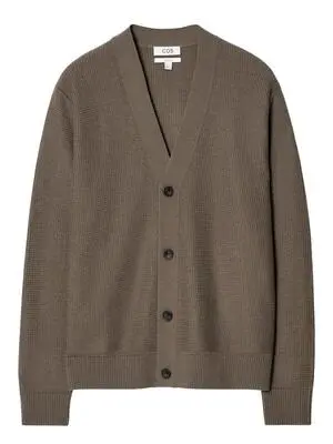Cos Textured Merino Wool Cardigan Beige