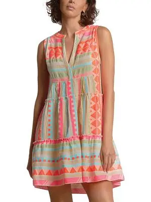 Elan V-neck Mini Cover-up Dress - Neon Aztec