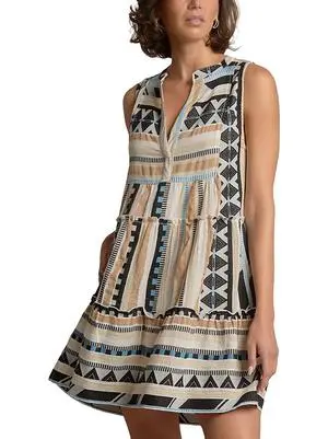 Elan V-neck Mini Cover-up Dress - Neutral Aztec
