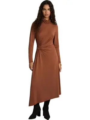 REISS REISS Casey Draped Jersey Midi Dress Camel
