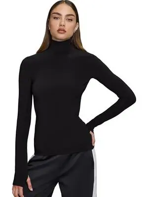 Norma Kamali Slim Fit Long Sleeve Turtle Top - Black