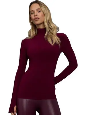 Norma Kamali Slim Fit Long Sleeve Turtle Top - Plum