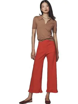 Maeve The Colette Ruffle-hem Crop Wide-leg Pants - Cherry Bomb