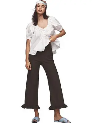 Maeve Maeve Colette Ruffle-Hem High-Rise Wide-Leg Pants Green