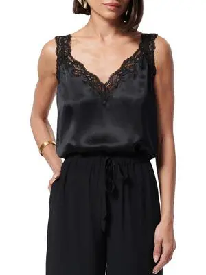 Cami Nyc Fernanda Lace Trim Silk Charmeuse Tank - Black