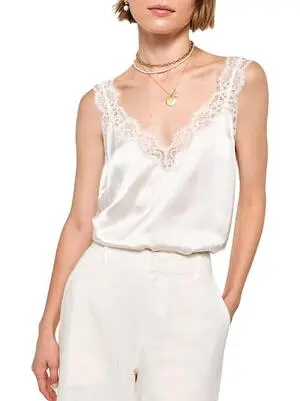 Cami Nyc Fernanda Lace Trim Silk Charmeuse Tank - Macadamia