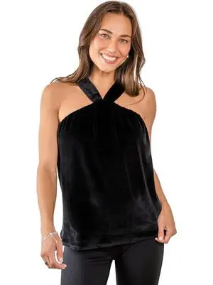 JJWINKS Cosmo Built-in Shelf Velour Halter Top - Black