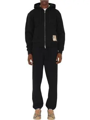 Burberry Check Label Cotton Jogging Pants - Black