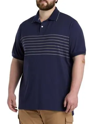 HARBOR BAY BY DXL Chest-striped Polo Shirt - Blue Grey