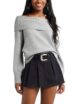 Bp. Off-the-Shoulder Sweater Grey Heather