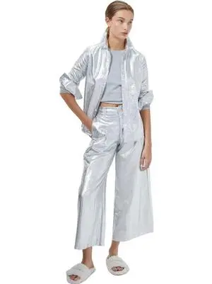 Lanhtropy LANHTROPY Culotte Metallic Linen Pants Silver