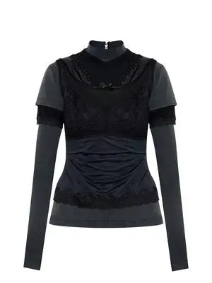 Balenciaga Layered Top With Lace Detail - Black