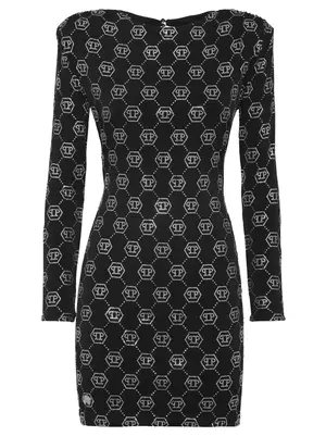 Philipp Plein Monogram Jacquard Shoulder Pad Dress - Black