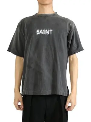 SAINT MXXXXXX Text-print Cotton T-shirt - Grey