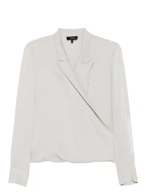 Theory Peak Lapel Wrap Blouse - Grey