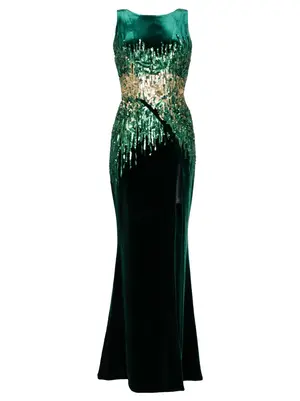 SAIID KOBEISY Sequin Velvet Gown - Green