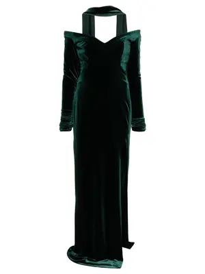 SAIID KOBEISY Velvet Long Dress - Green