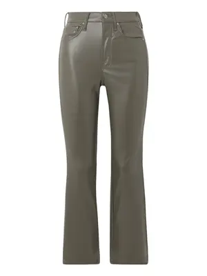 MOTHER The Insider Flood Cropped Faux Leather Bootcut Pants - Green
