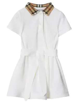 Burberry Check Collar Cotton Polo Shirt Dress - White